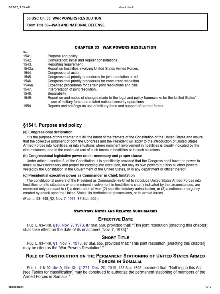 Chapter 33-War Powers Resolution | PDF | War Powers Resolution ...
