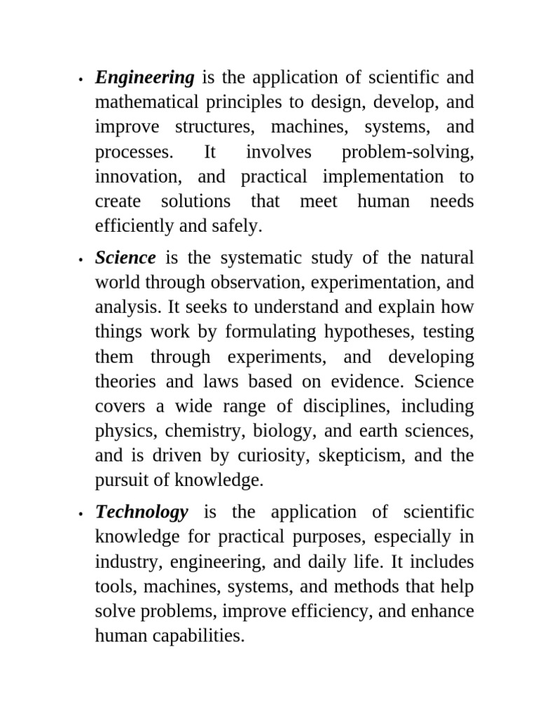 The Definition of Engineering, Science and Techno | PDF