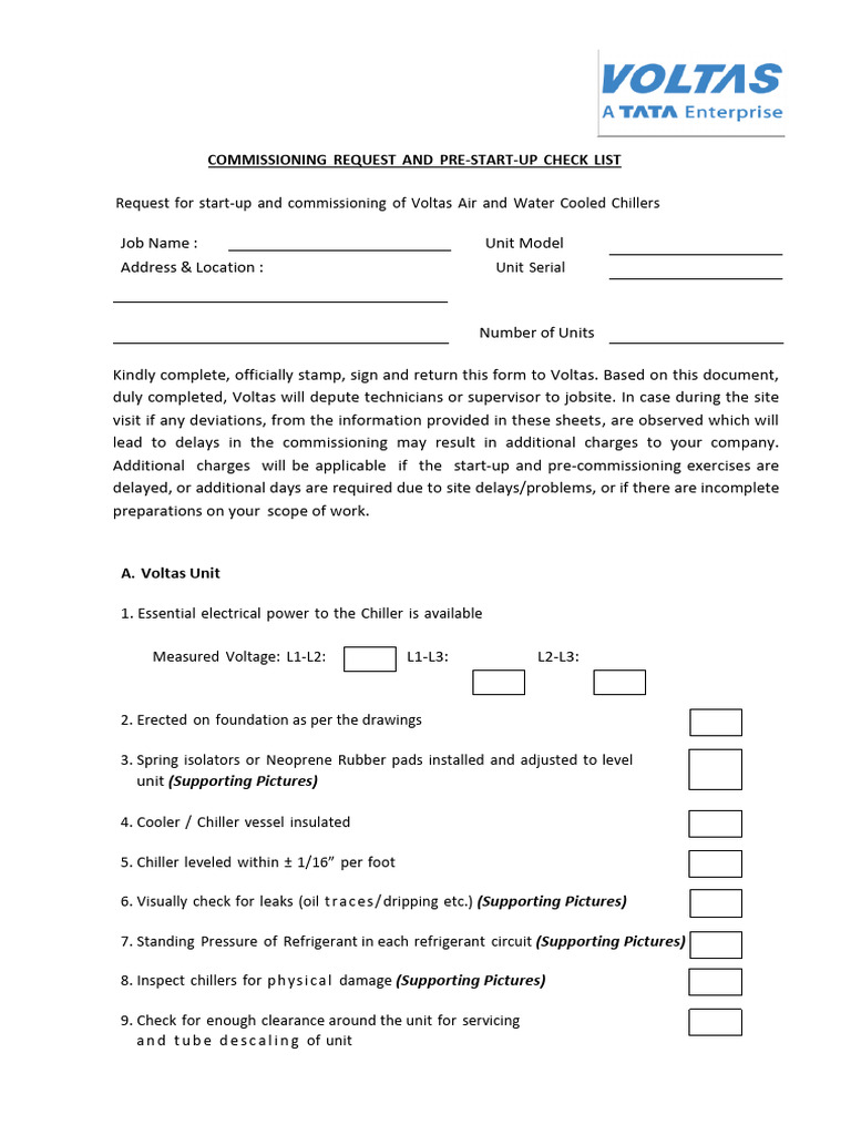 Chiller Commissioning Request Checklist | PDF | Pump | Valve