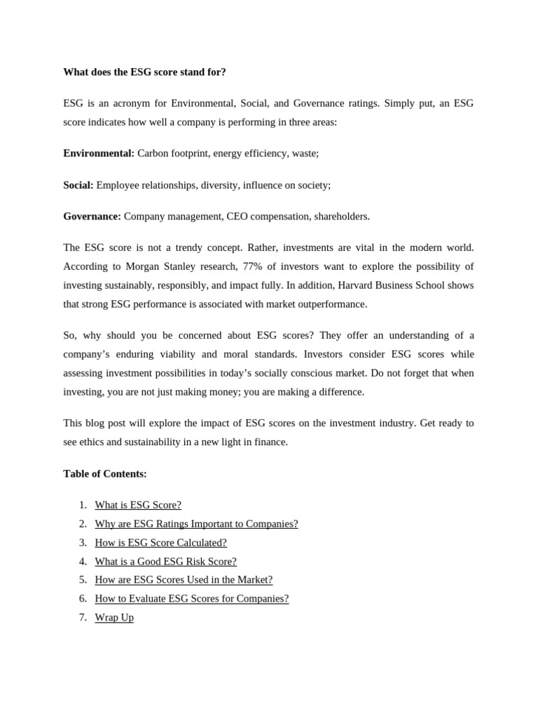 What Does The ESG Score Stand For | PDF | Sustainability | Performance ...