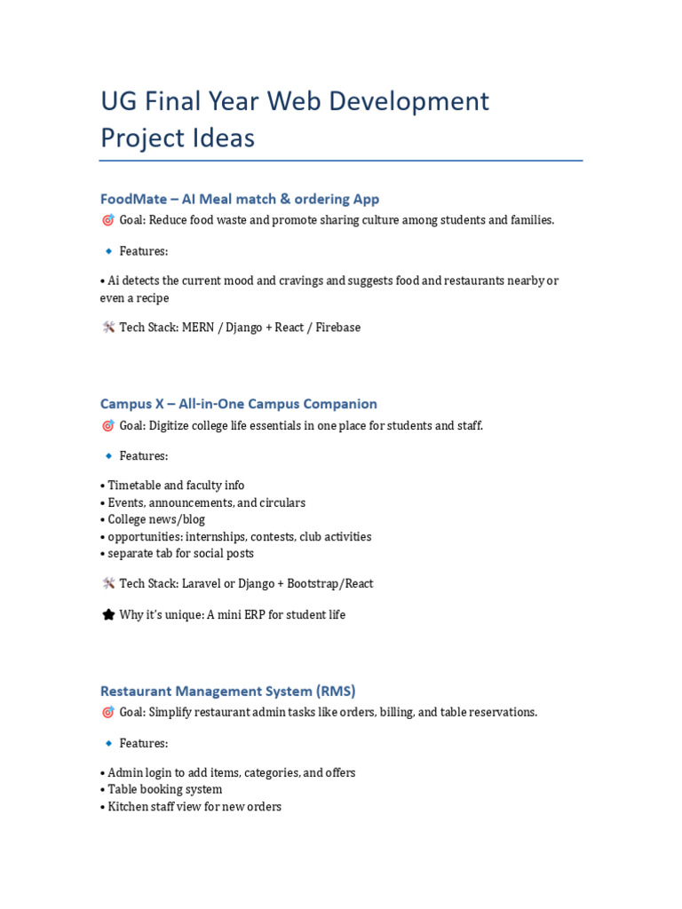 UG Web Dev Project Ideas | PDF