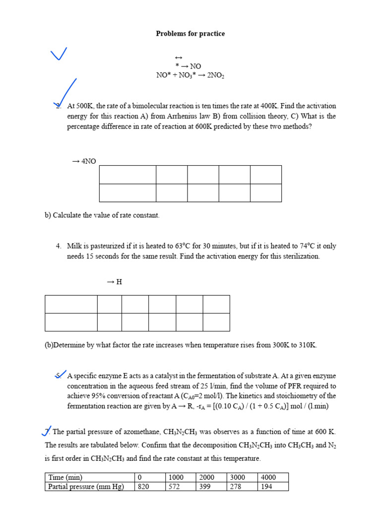 Problems For Practice | PDF | Chemical Kinetics | Stoichiometry