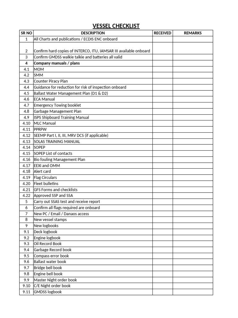 Vessel Checklist - Change of Management | PDF | Ships | Water Transport