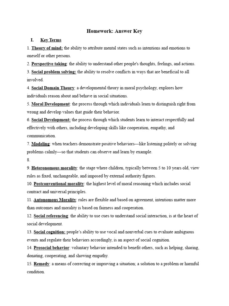 EP - Homework Answer Key Group 2 | PDF | Morality | Neuroscience