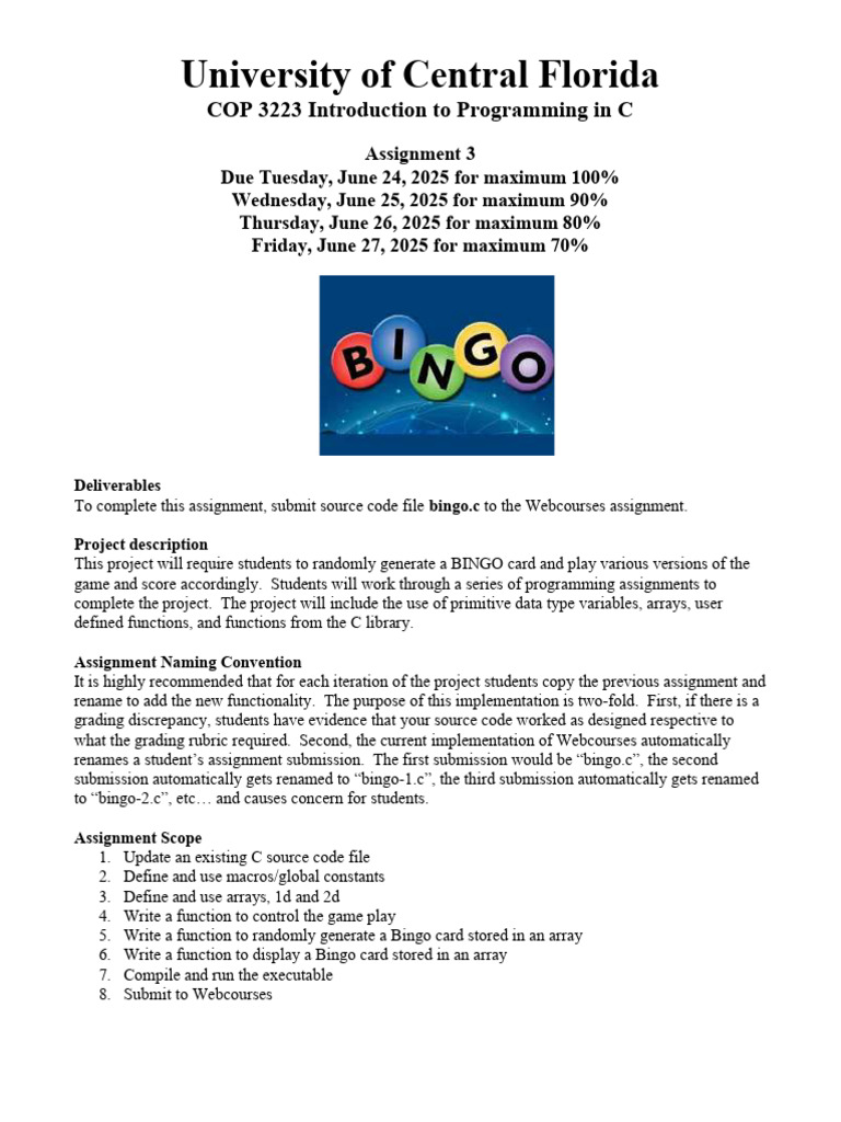 COP3223 Assignment3 Bingo | PDF | Parameter (Computer Programming) | Data Type