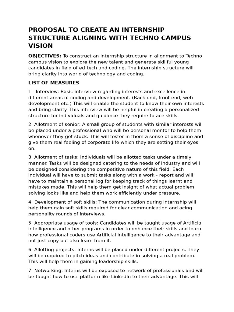 Proposal To Create An Internship Structure Aligning With Techno Campus ...