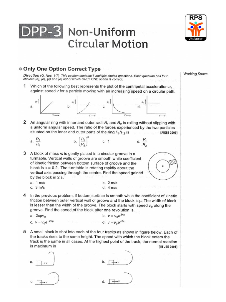DPP 3 - Non Uniform Circular Motion | PDF