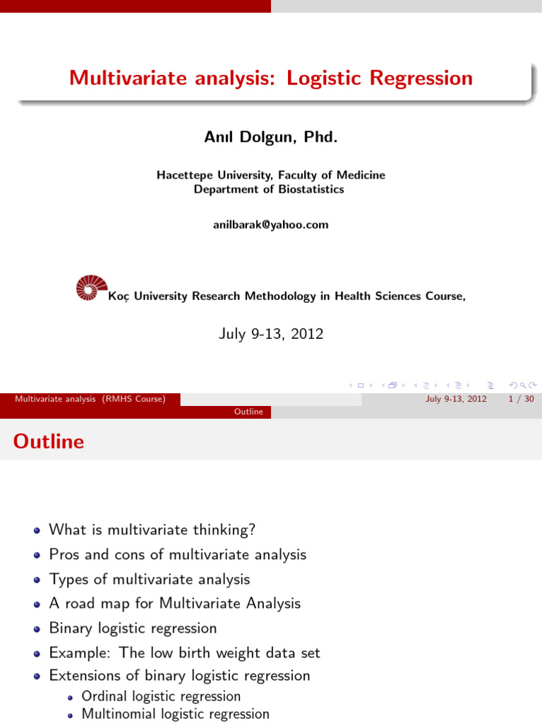 Multivariate Analysis Logistic Regressio | PDF | Logistic Regression | Dependent And Independent ...