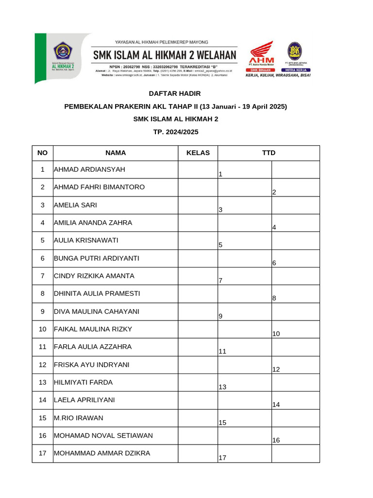Presensi Pembekalan | PDF