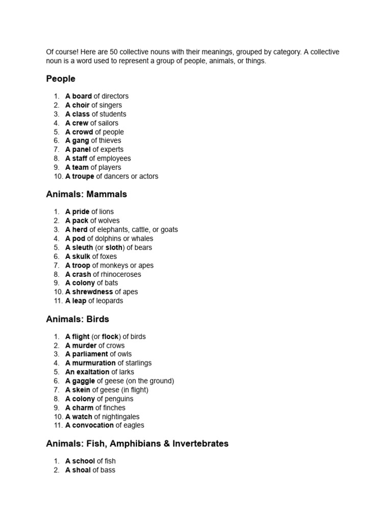 50 Collective Nouns Explained | PDF