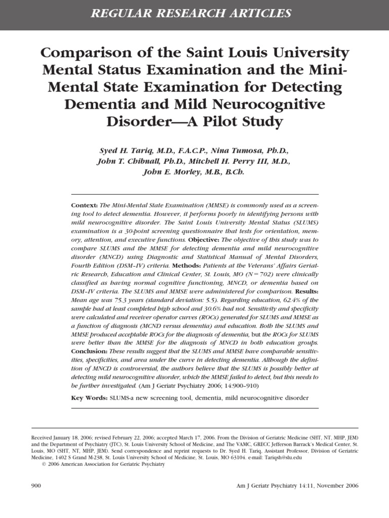 Tariq2006 - Jurnal SLUMS 2 | PDF | Dementia | Human Diseases And Disorders
