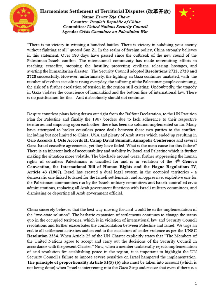 Sample Position Paper - PRC | PDF | Israeli Settlement | Israeli ...