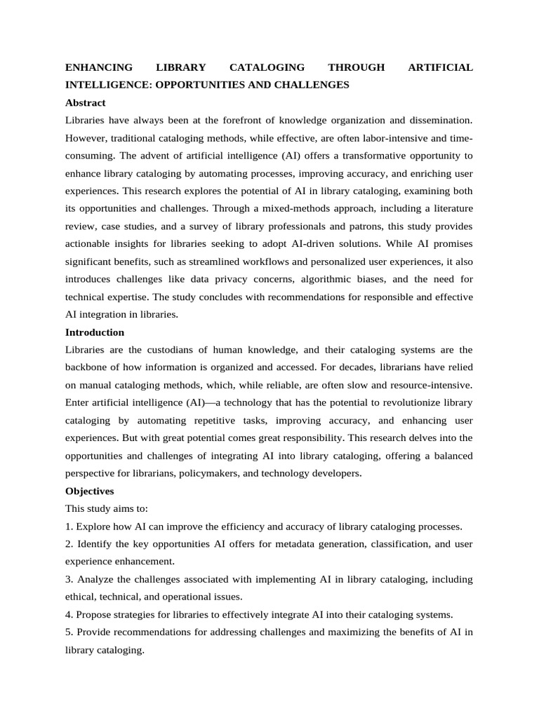 Enhancing Library Cataloging Through Artificial Intelligence | PDF ...