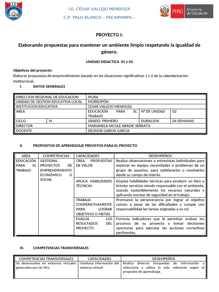 Proyecto - Bi - 2024 - CVM - 1° - Grado Ept | PDF | Aprendizaje | Iniciativa empresarial