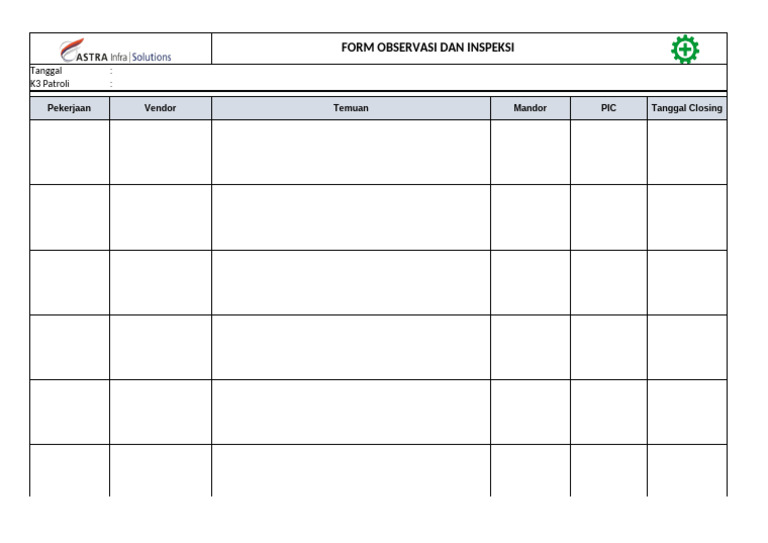 Form Observasi Inspeksi | PDF