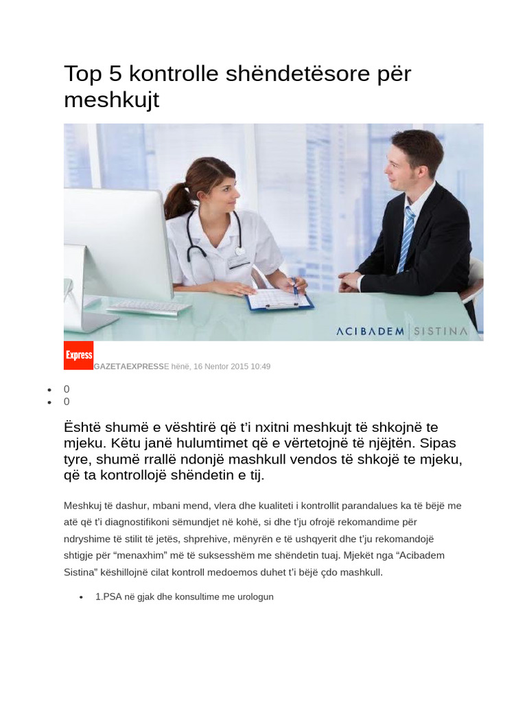 Top 5 Kontrolle Shëndetësore Për Meshkujt | PDF