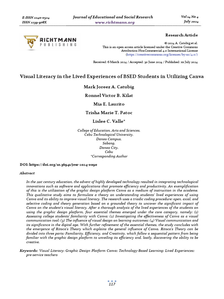 Visual Literacy in The Lived Experiences of BSED Students in Utilizing ...