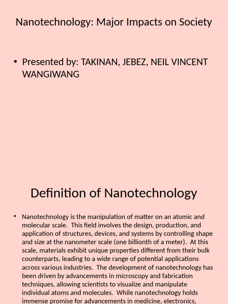 Major Impacts of Nanotechnology | PDF | Nanotechnology | Materials