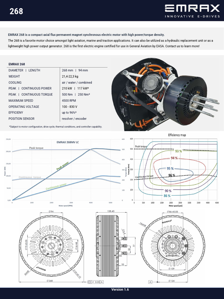 EMRAX 268 Datasheet v1.6 | PDF | Electric Motor | Machines