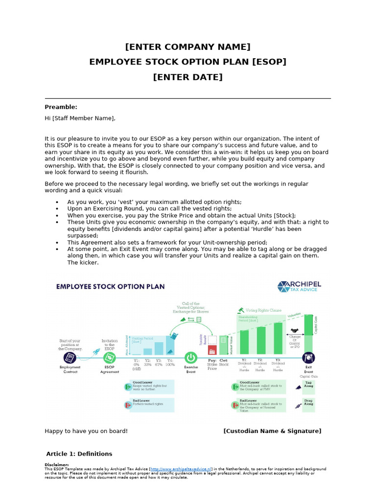 Archipel Employee Stock Option Plan ESOP Template Free Use Doc Archipel ...