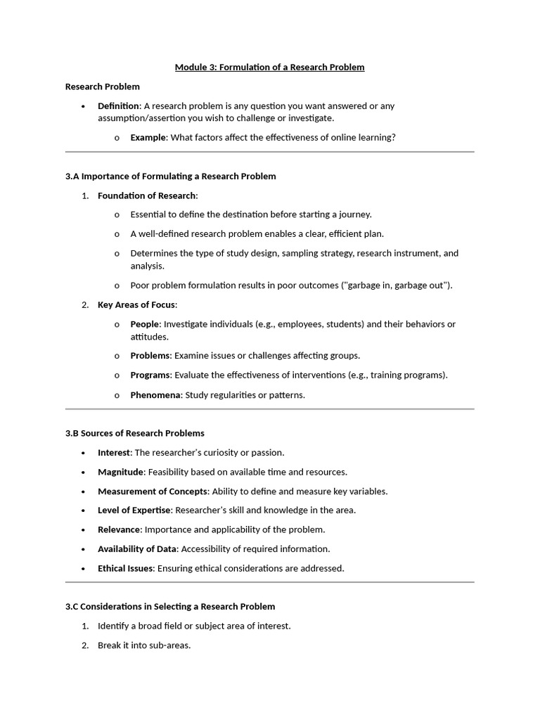 RM MODULE 3 - Formulation of Research Problem | PDF | Cognition ...