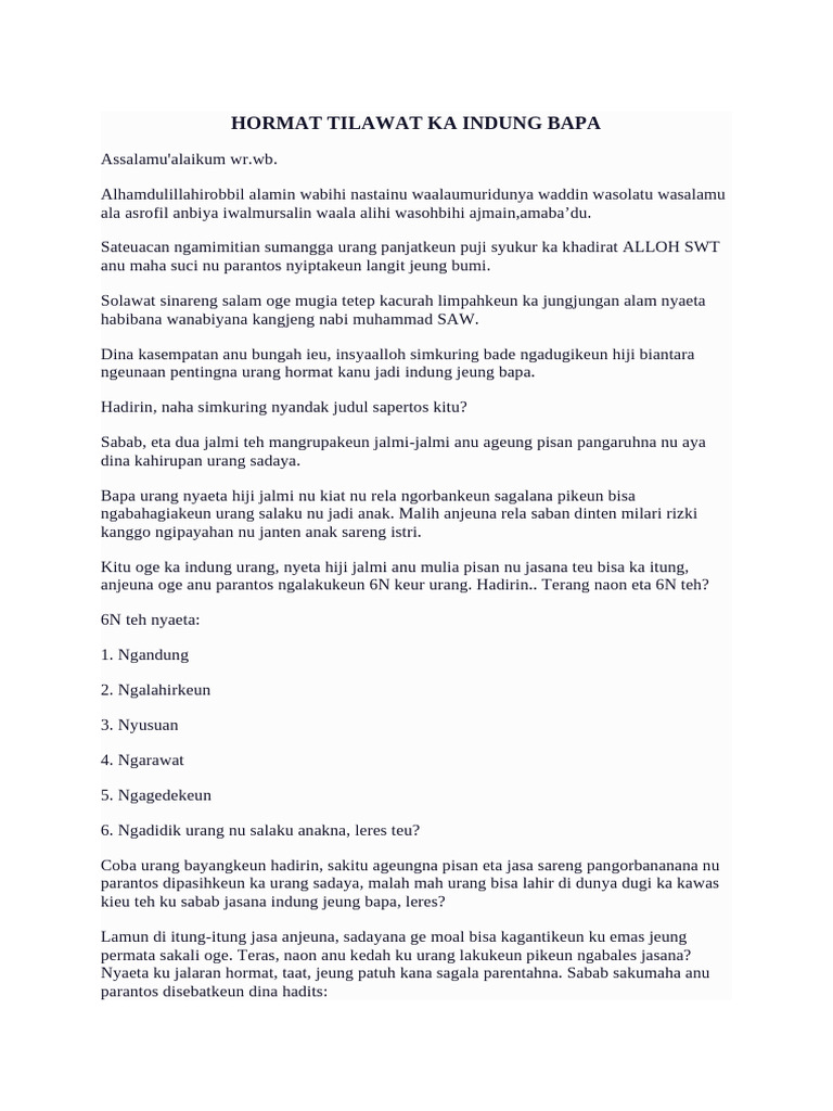Biantara Hormat Tilawat Ka Indung Bapa | PDF