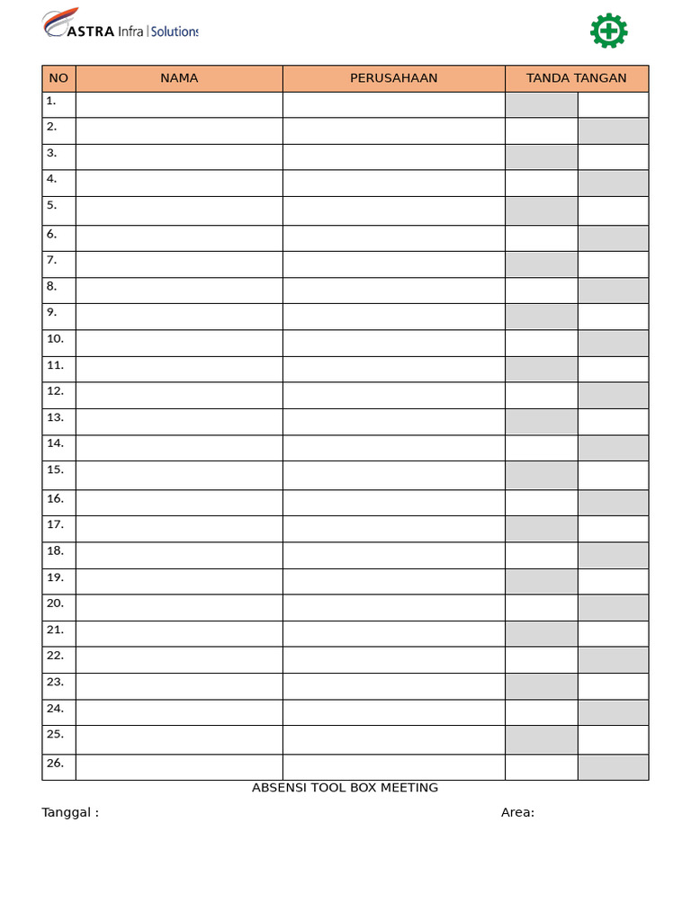Absensi Tool Box Meeting | PDF