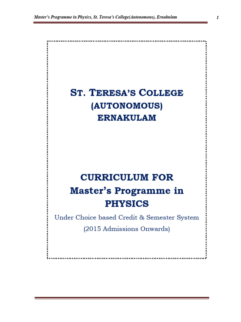 M - SC - Physics | PDF | Curriculum | Thesis