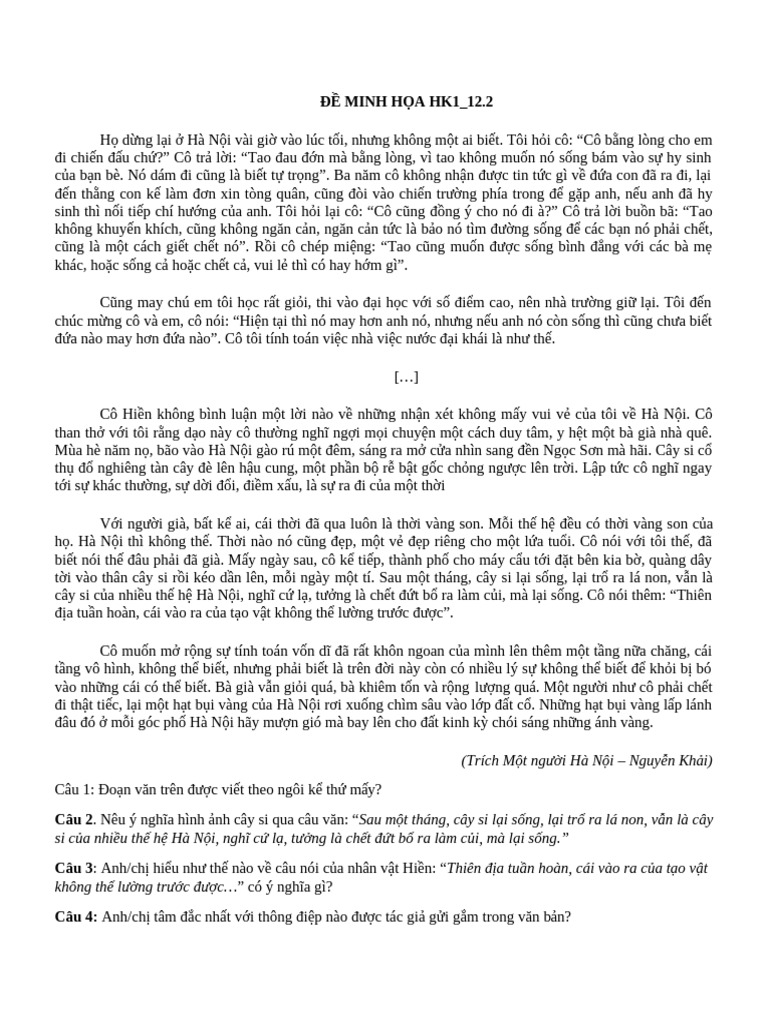 Đề Minh Họa Hk1 - 12.2 | PDF