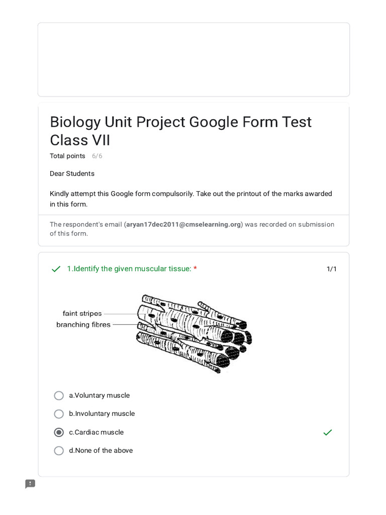 Biology Unit Project Google Form Test Class VII | PDF