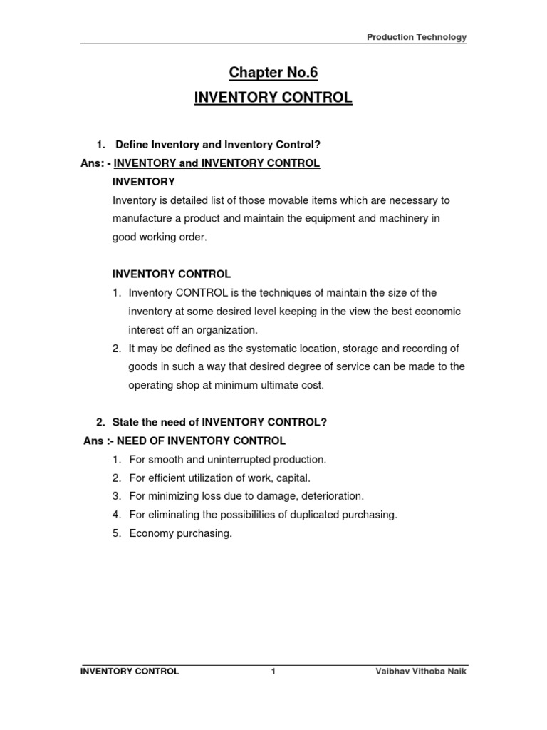 Inventory Control Pdf Inventory Production And Manufacturing