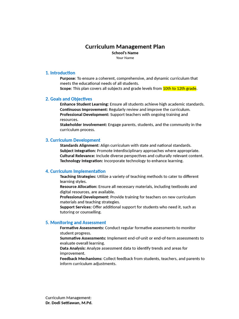 Course Project - Curriculum Management Plan | PDF | Educational ...