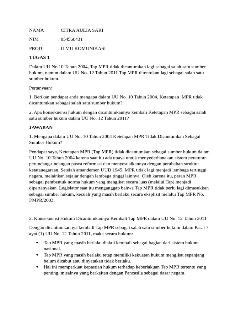 Ketetapan MPR dalam UU 10/2004 dan 12/2011 | PDF