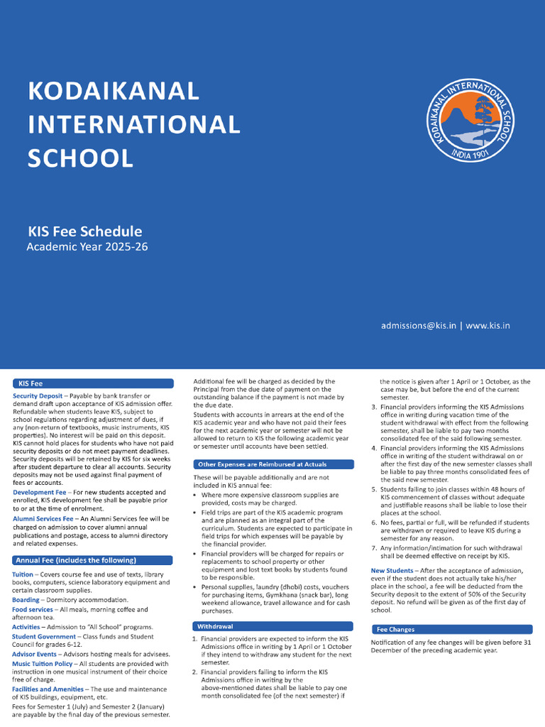 KIS Tuition Fees and Payment Structure 2025 | PDF