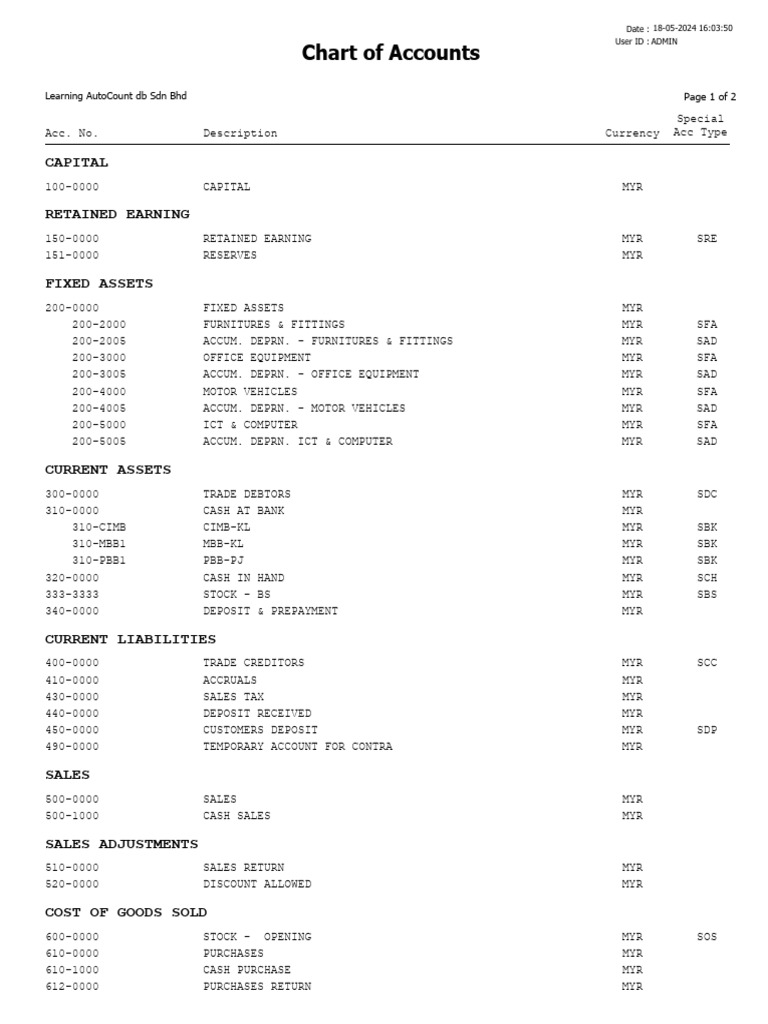 AutoCount Chart of Accounts Example | PDF | Expense | Fixed Asset
