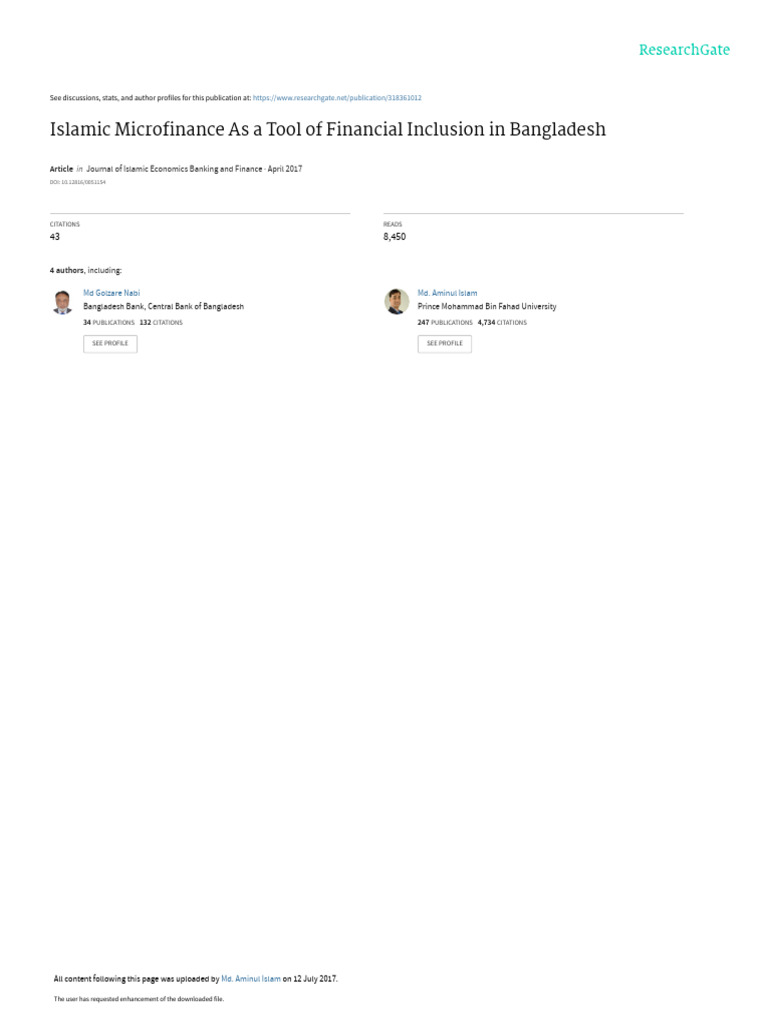 Islamic Microfinance and Financial Inclusion | PDF | Microfinance ...