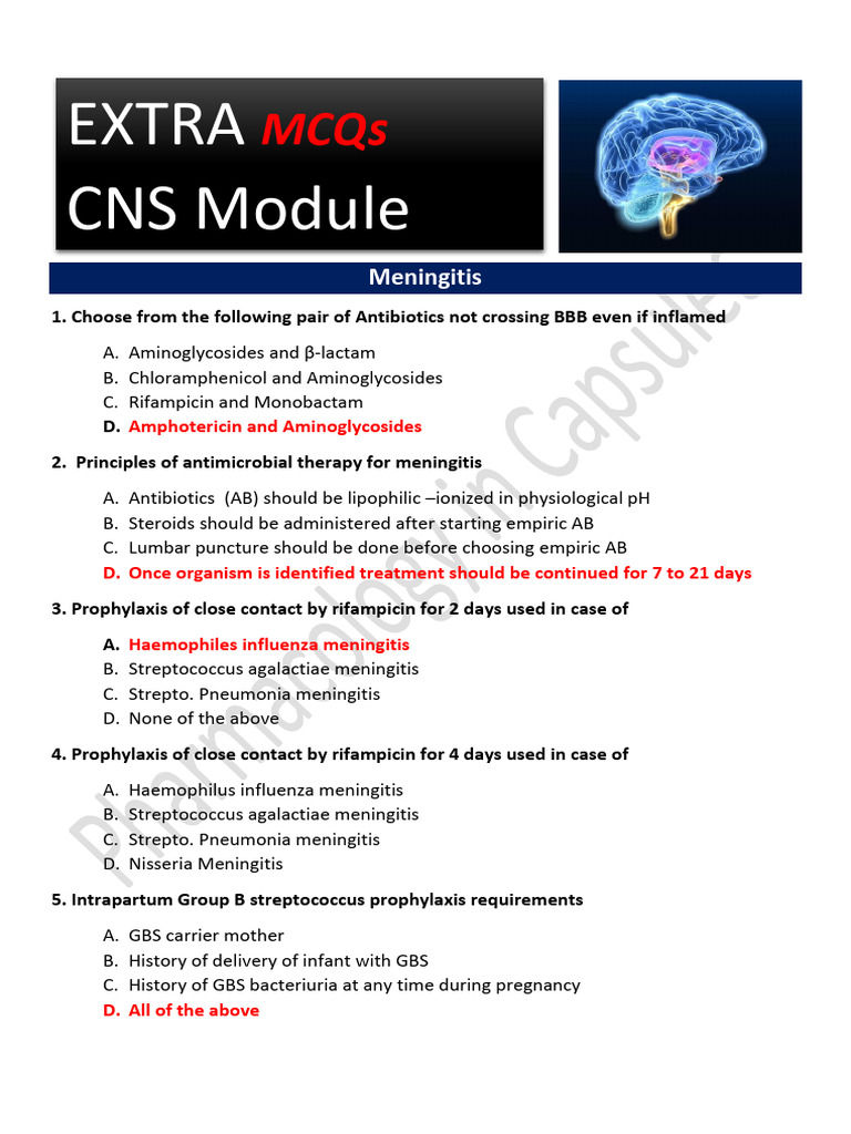 Extra MCQ Meningitis & Neurodegeneratives | PDF | Meningitis | Multiple Sclerosis