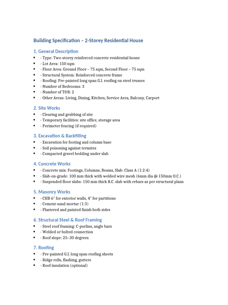 Building Specification 2 Storey House | PDF | Framing (Construction ...