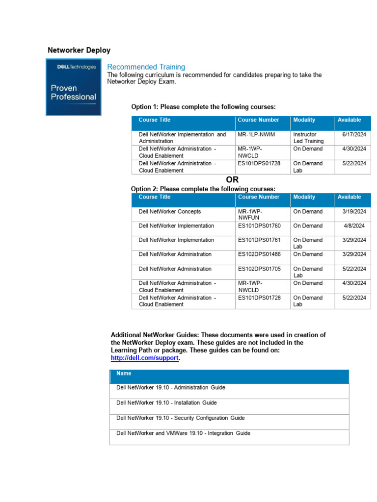 Networker Deploy Recommended Training | PDF | Dell | Computing