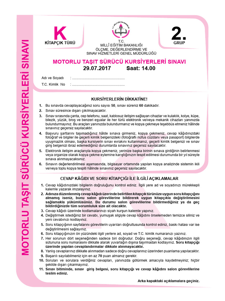 29 Temmuz 2017 Ehliyet Sinav Sorulari | PDF