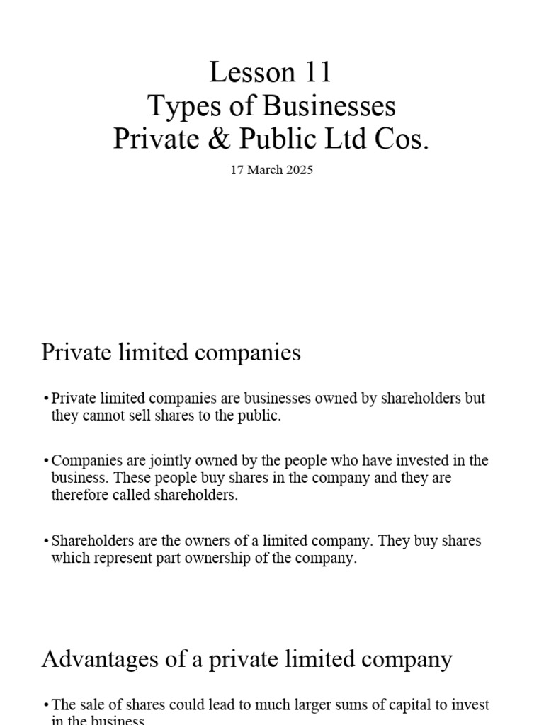 Lesson 11 - Private and Public Limited Companies | PDF | Dividend ...