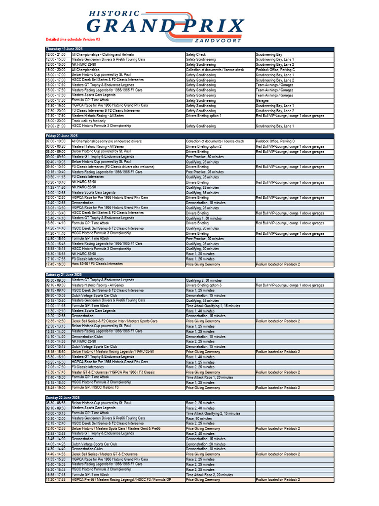 Detailed Time Schedule Historic Grand Prix 2025 V3 | PDF | Formula One ...