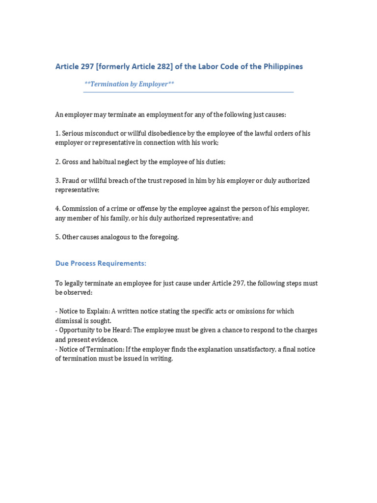 Article 297 Labor Code Philippines | PDF