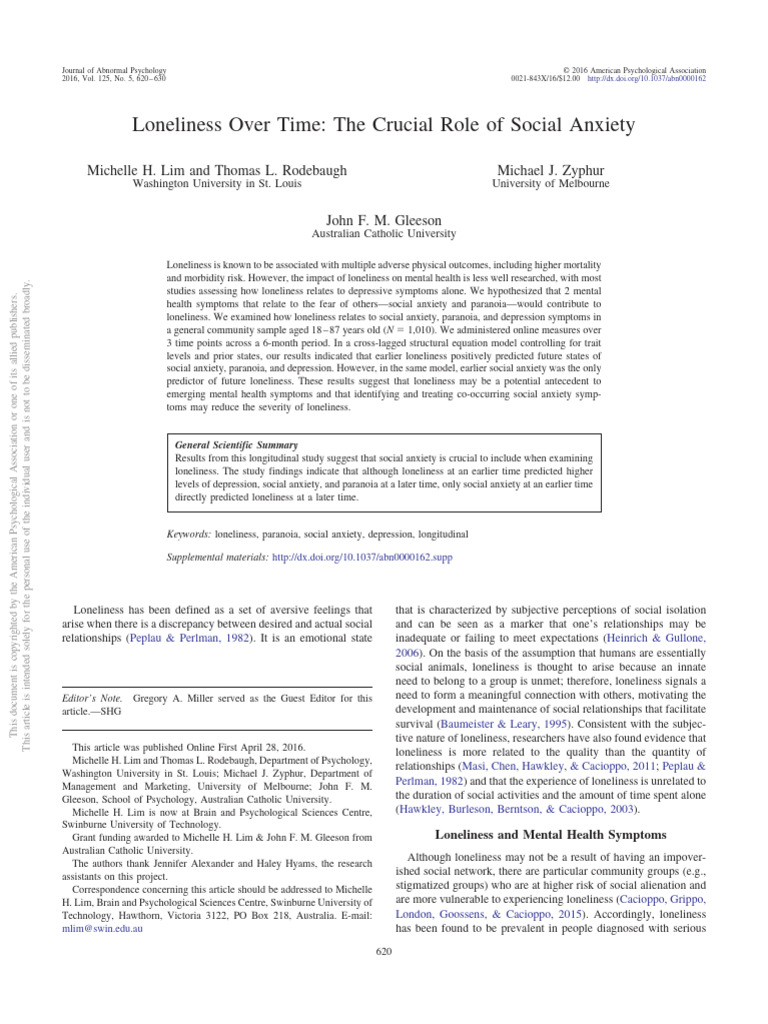 Lim et al | PDF | Loneliness | Anxiety
