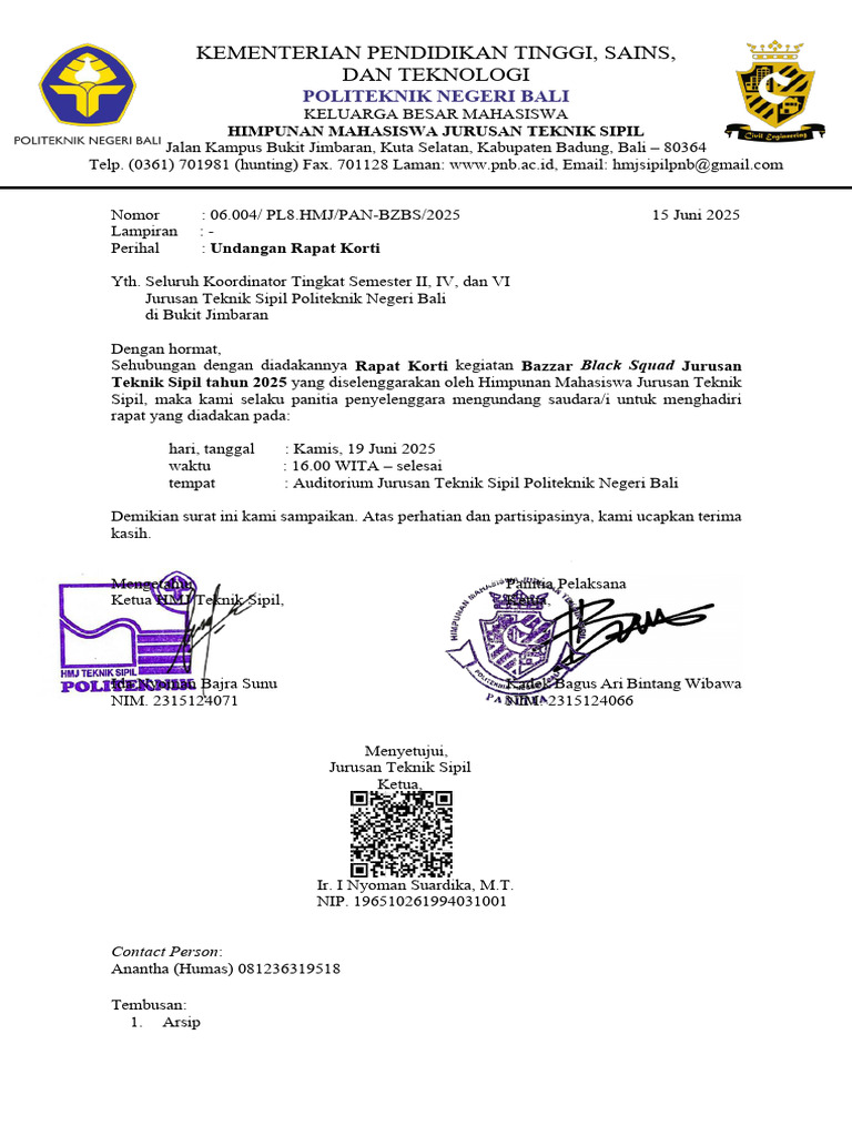 Undangan Rapat Korti Teknik Sipil | PDF