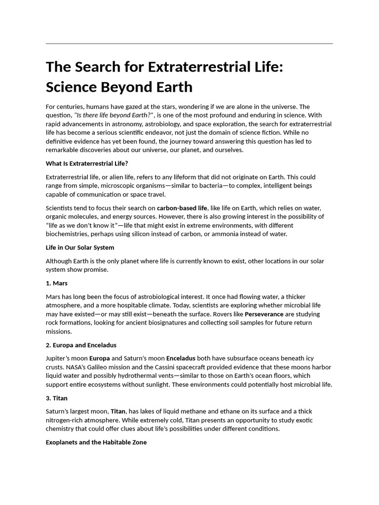The Search For Extraterrestrial Life | PDF | Extraterrestrial Life ...