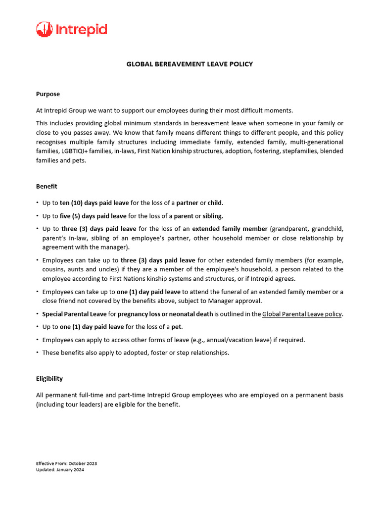 Global Bereavement Leave Policy Overview | PDF | Family | Social ...