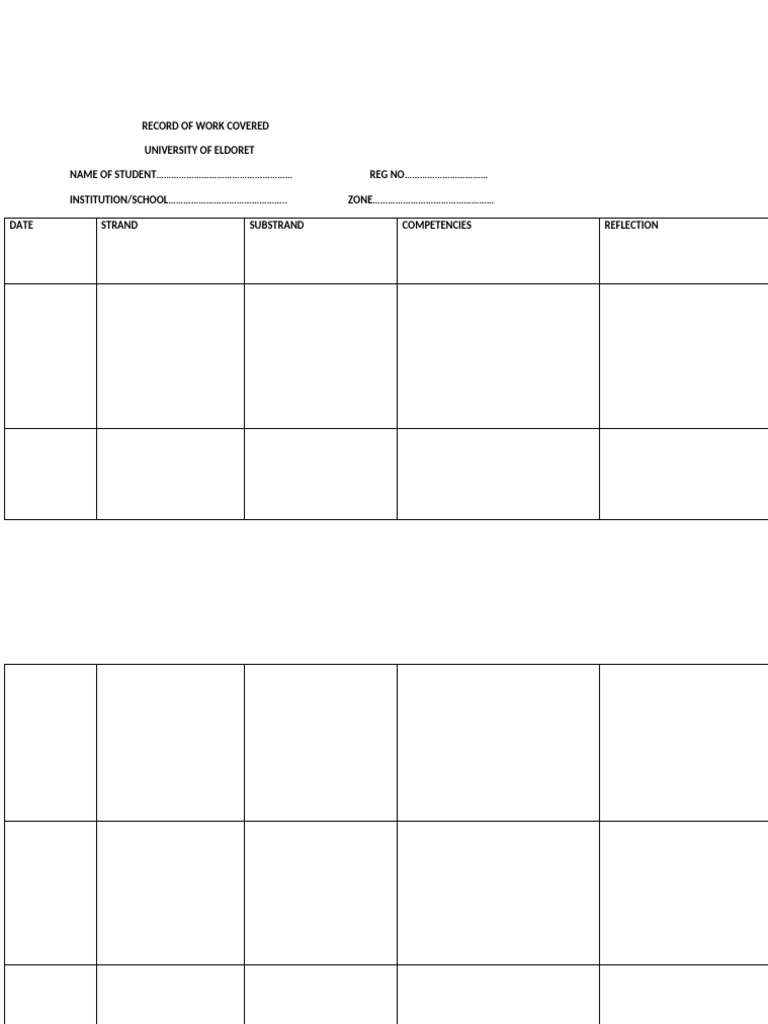 Student Work Record Template | PDF
