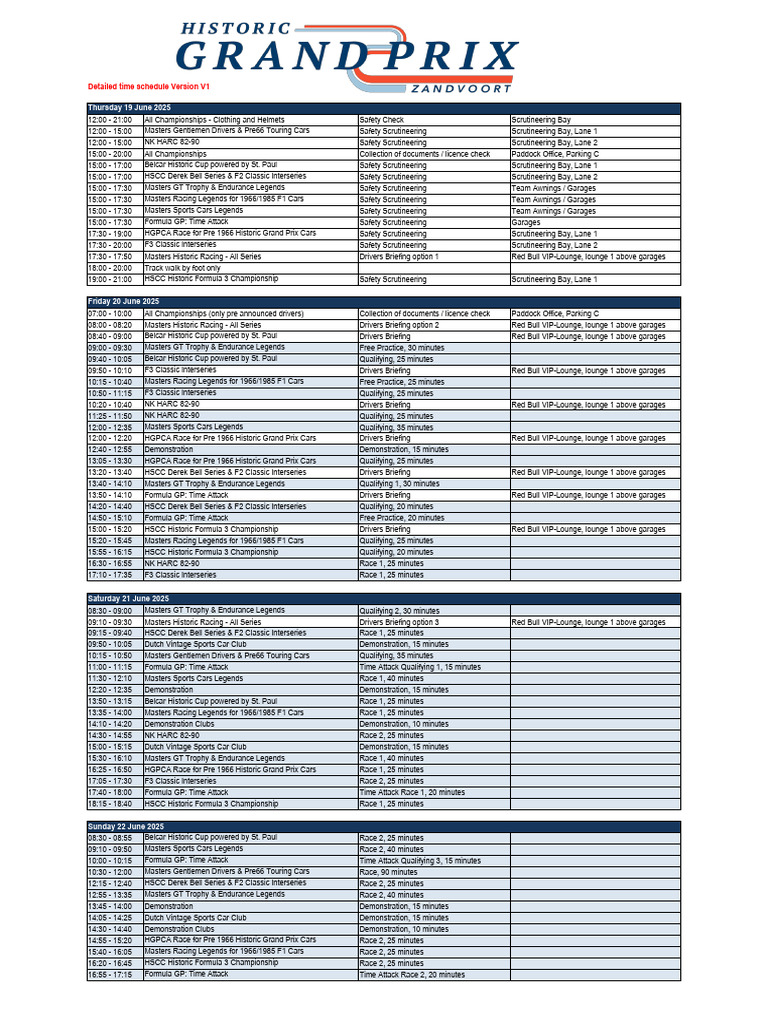 Detailed Time Schedule Historic Grand Prix 2025 V1 | PDF | Formula One ...