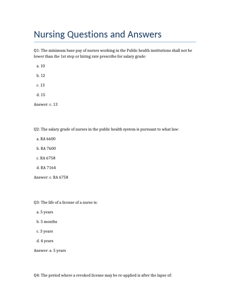 Complete Nursing Questions and Answers | PDF | Nursing | Salary
